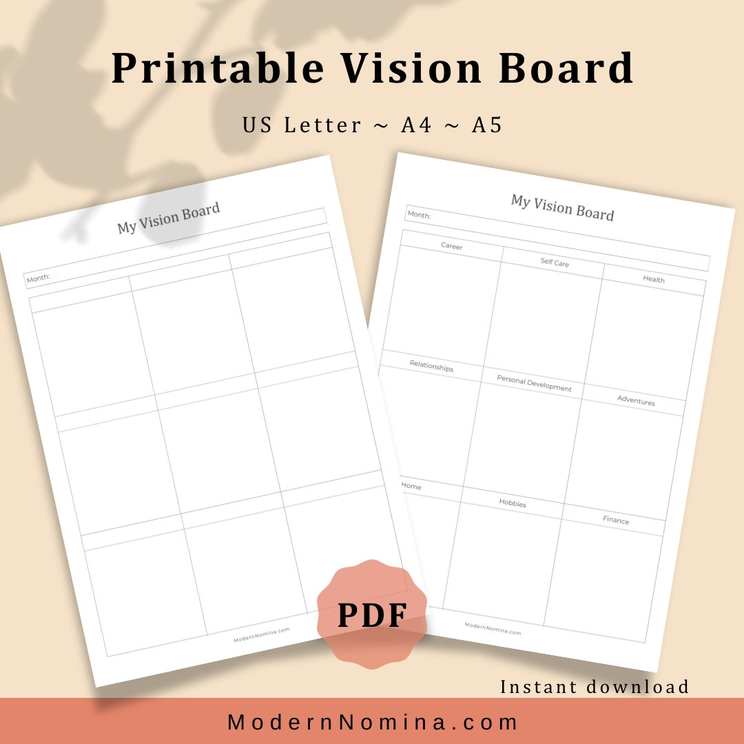 Vision Board and Goal Manifestation Printable Planner: Personal Growth ...