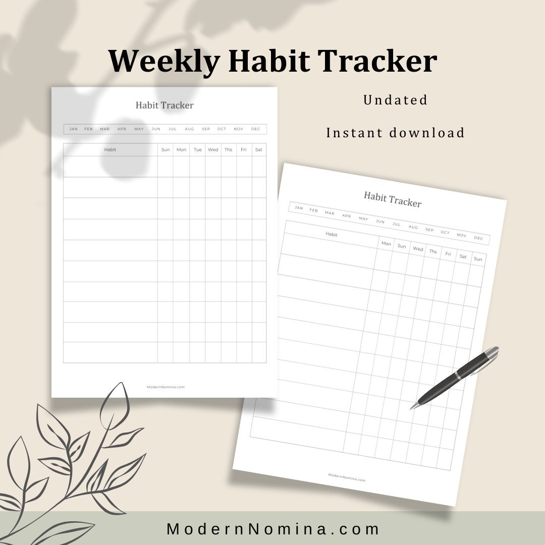 Weekly Personal Habit Tracker Printable Sunday & Monday - Etsy