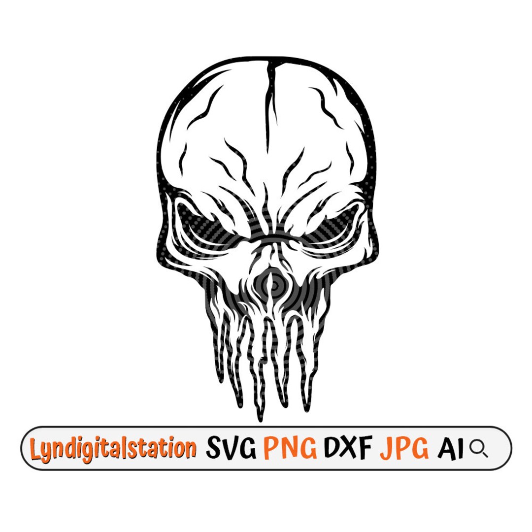 Skull Svg, Gothic Skeletal Head Stencil, Goth Skeleton Skull Cut File ...