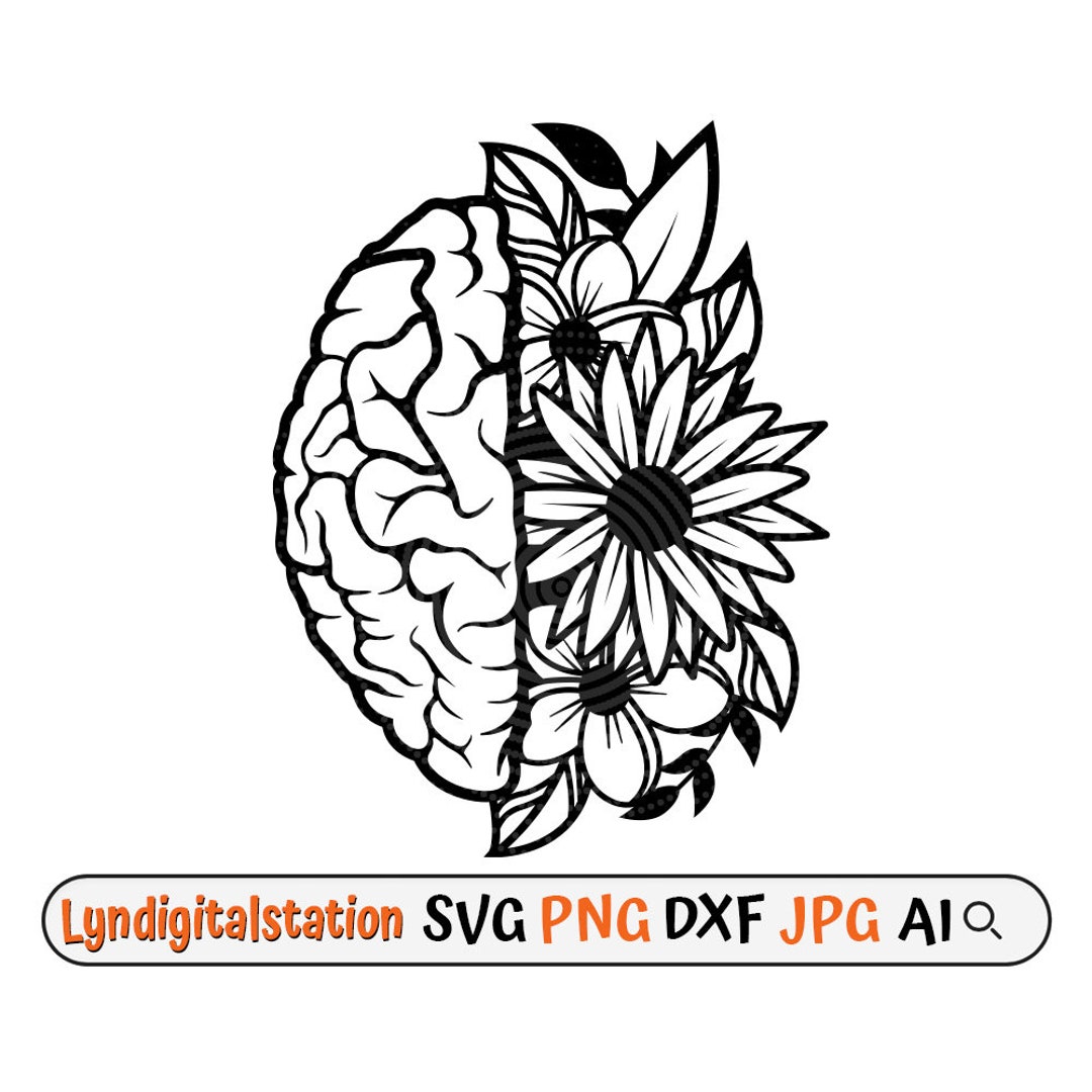 Floral Brain Svg | Brain Clipart | Human Anatomy Cut File | Blossom ...
