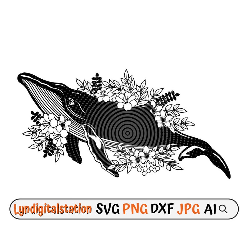 Ballena floral Svg / Clipart de ballena / Ballena con flores Archivo de ...