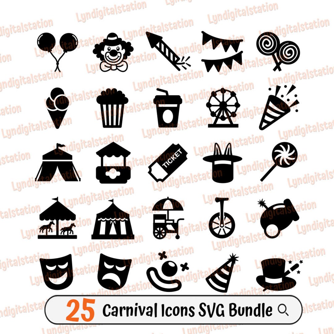 25 Carnival Icons Bundles Svg | Amusement Park Clipart | Circus Cut ...