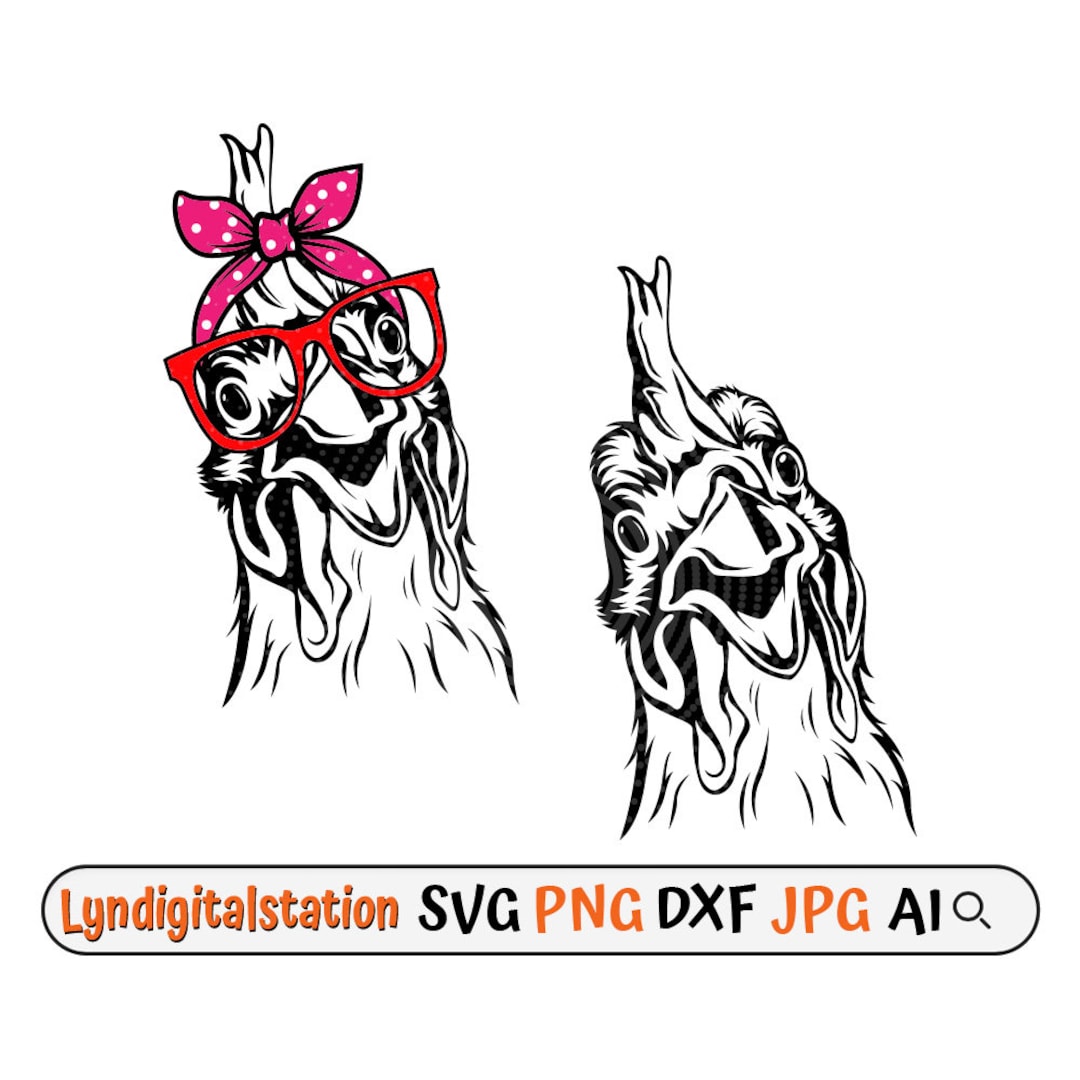 Cute Funny Chicken Svg | Chicken With Bandana Glasses Clipart | Hen Cut ...