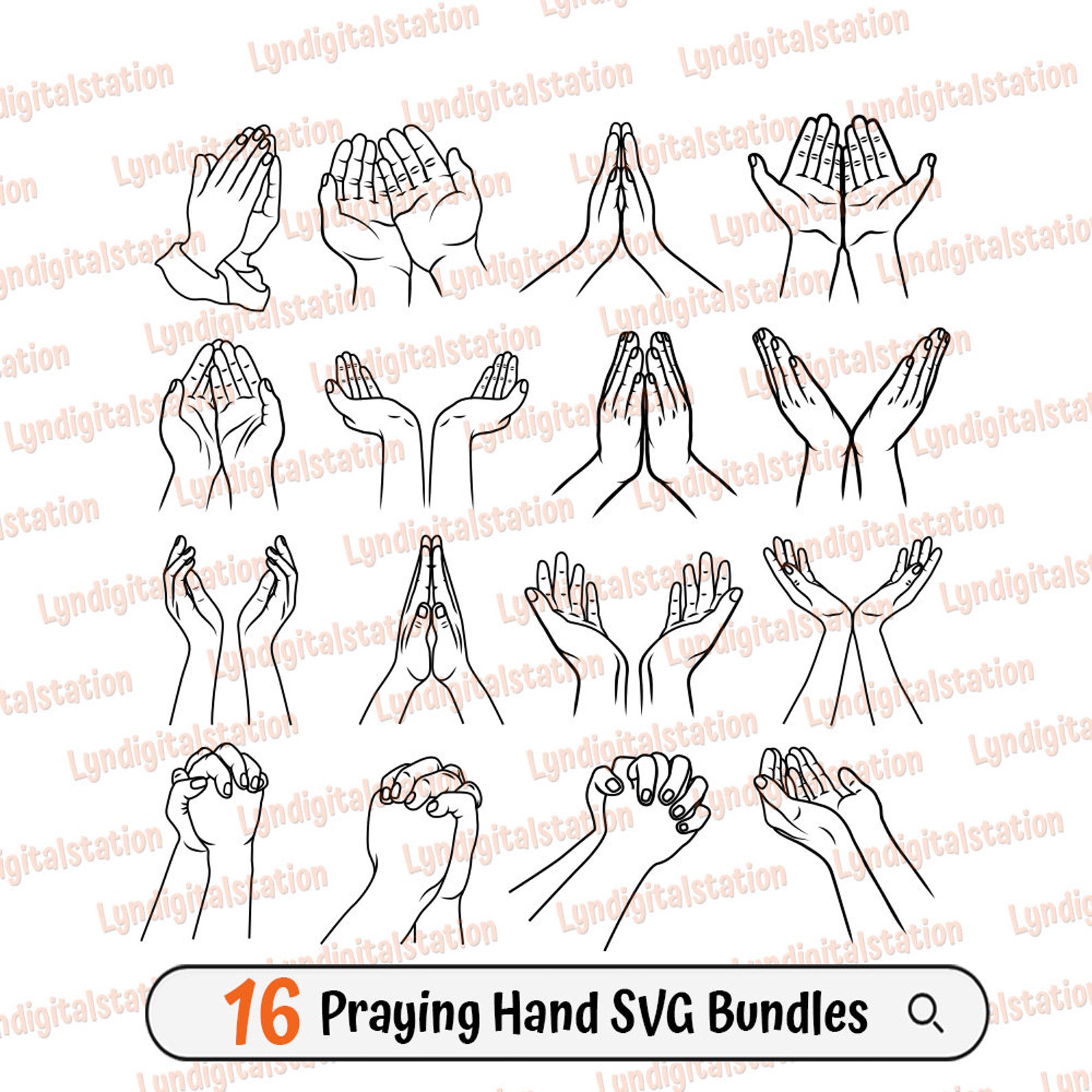 Praying Hands Bundles Svg | 16 Hands Clipart | Praying Cut File | Open ...