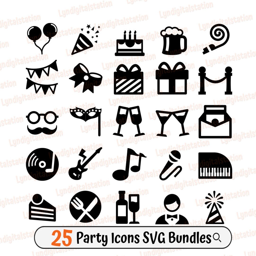 25 Party Icons Bundles Svg | Party Drinks Svg | Gifts Clipart | Cake ...