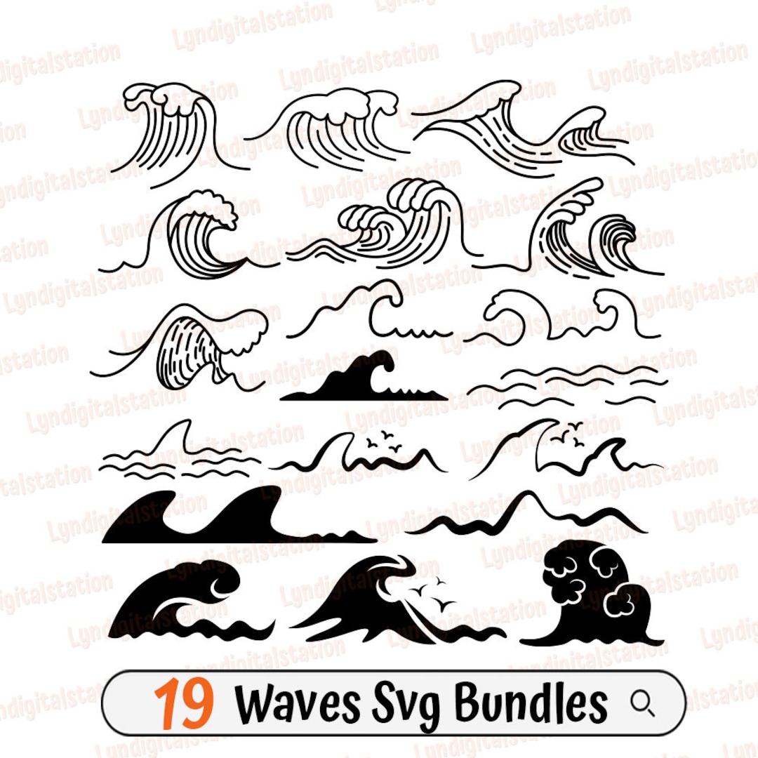 19 Waves Bundles Svg | Waves Clipart | Sea Cut File | Ocean Stencil ...
