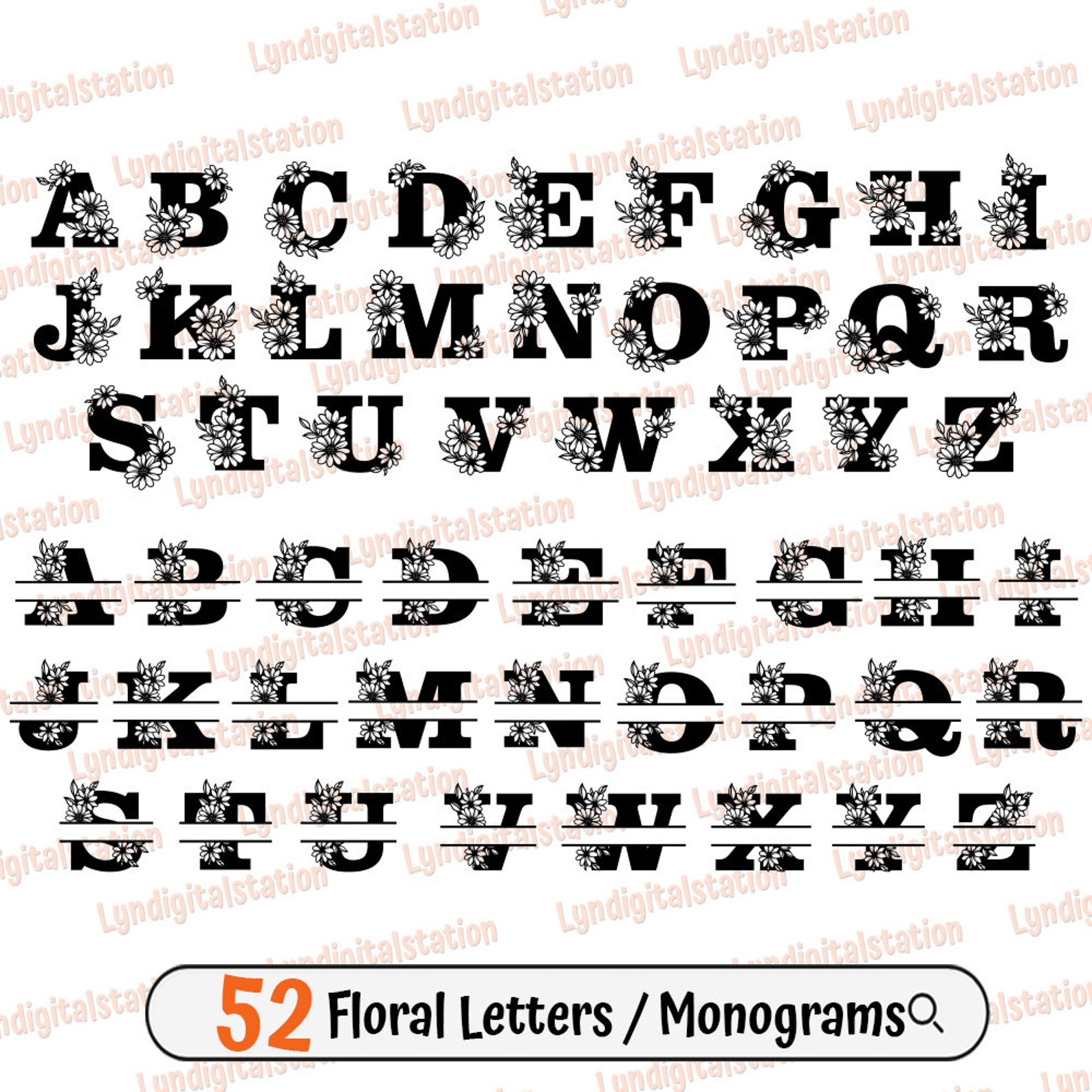 52 Floral Letters Svg Alphabet Clipart Monogram Cut File Letters ...