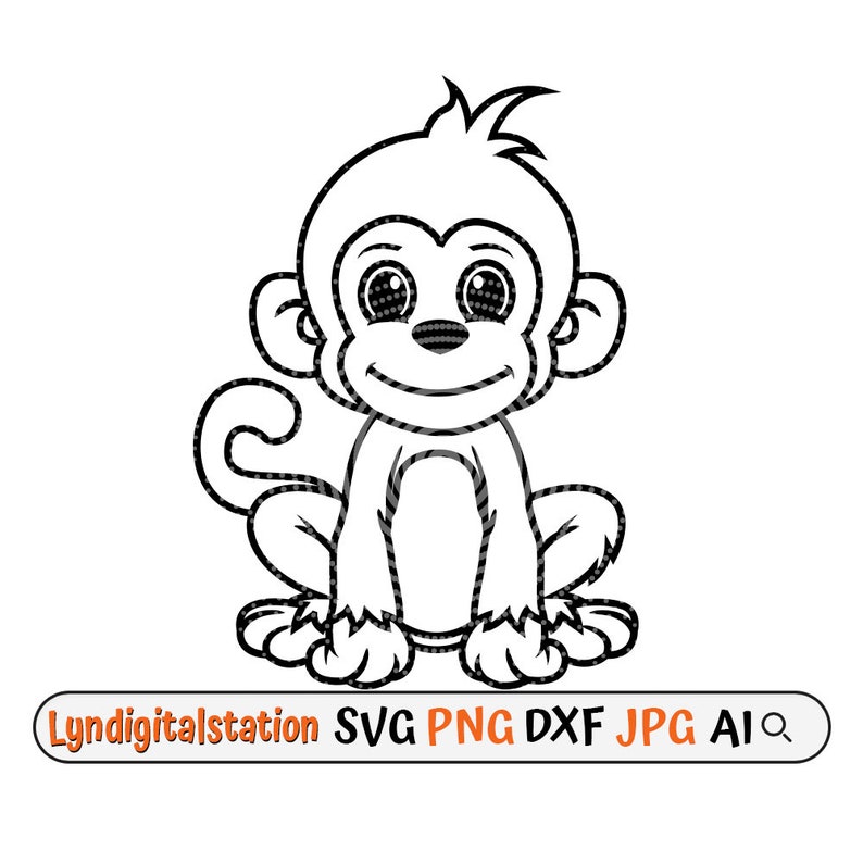 Cute Monkey Illustration, Svg File, Digital Downloads, Monkey Animal ...