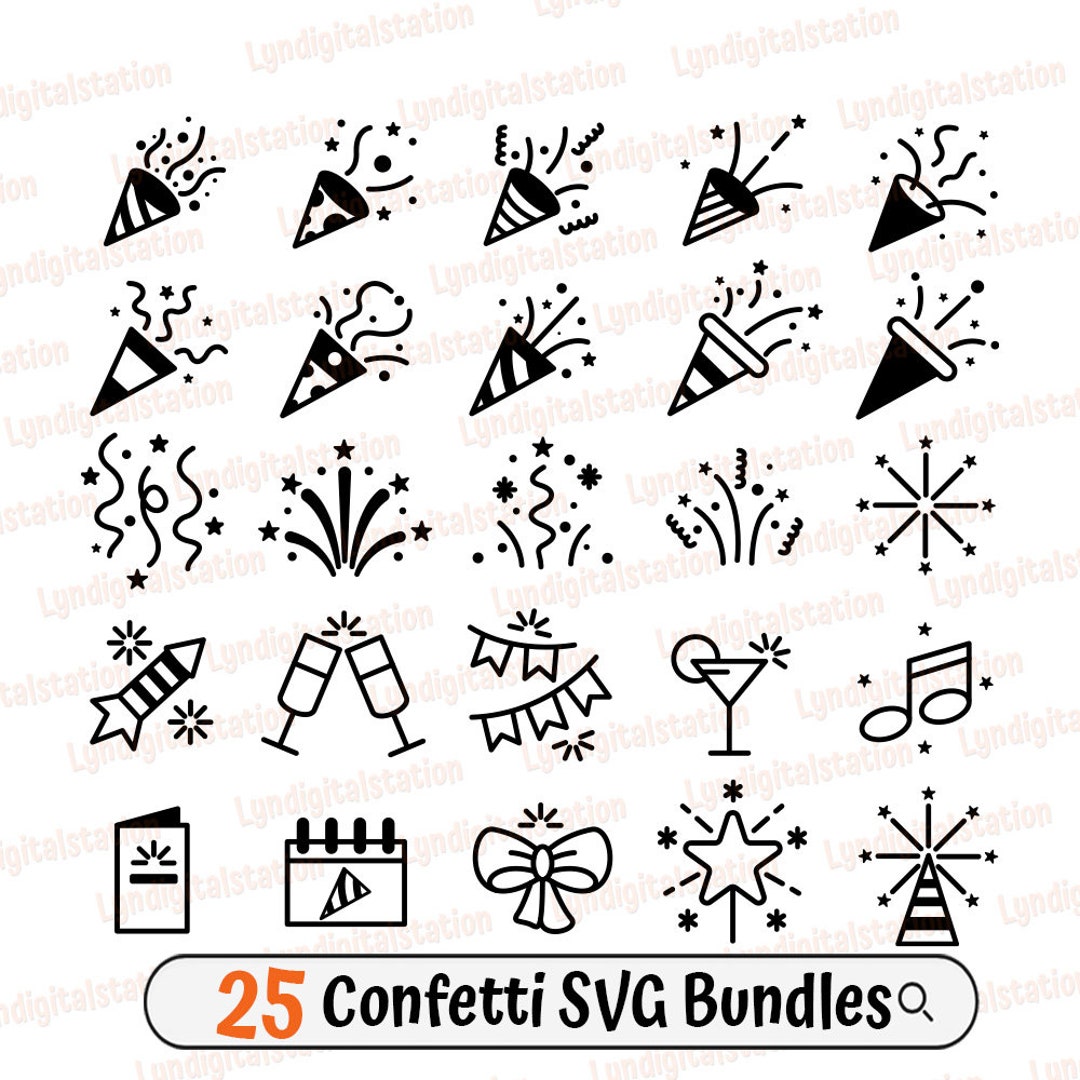 25 Confetti Bundles Svg | Party Popper Clipart | Fireworks Cut File ...