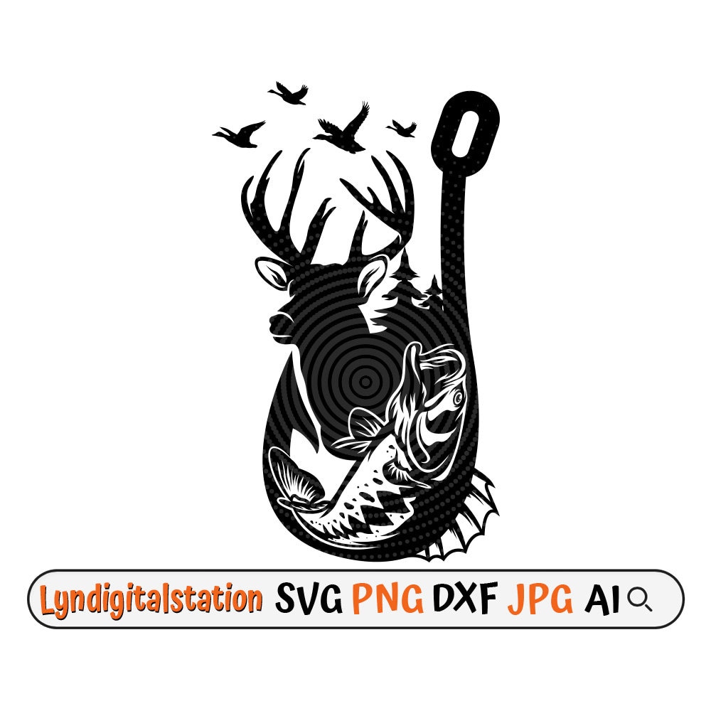 Hunting Scene Svg Fish Hook Clipart Bass Fishing Cut File Outdoor ...