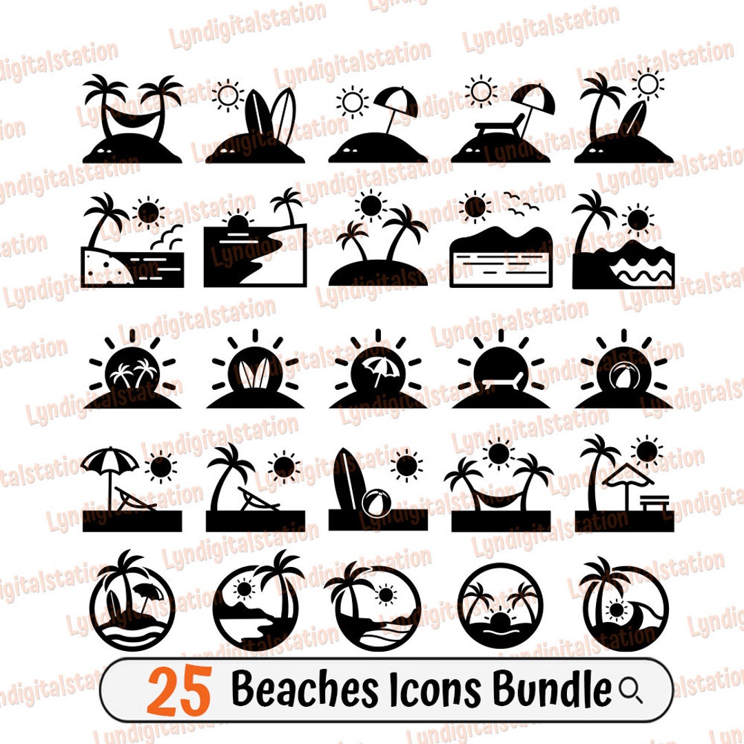 25 Beaches Icons Bundles Svg | Beach Sunset Clipart | Beach Vibes Cut ...