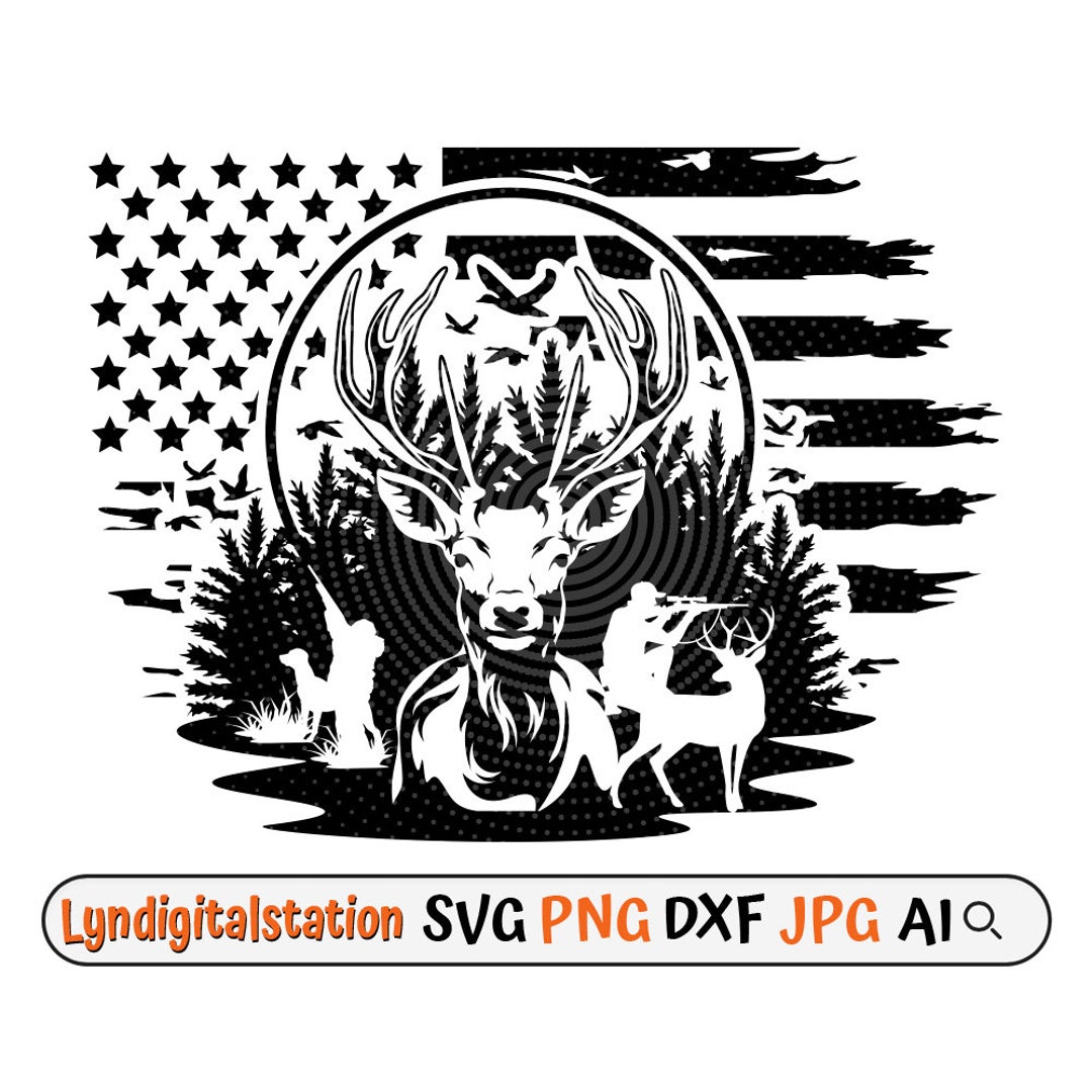 US Deer Duck Hunting Svg | Outdoor Hunting Scene Clipart | Hunter Life ...