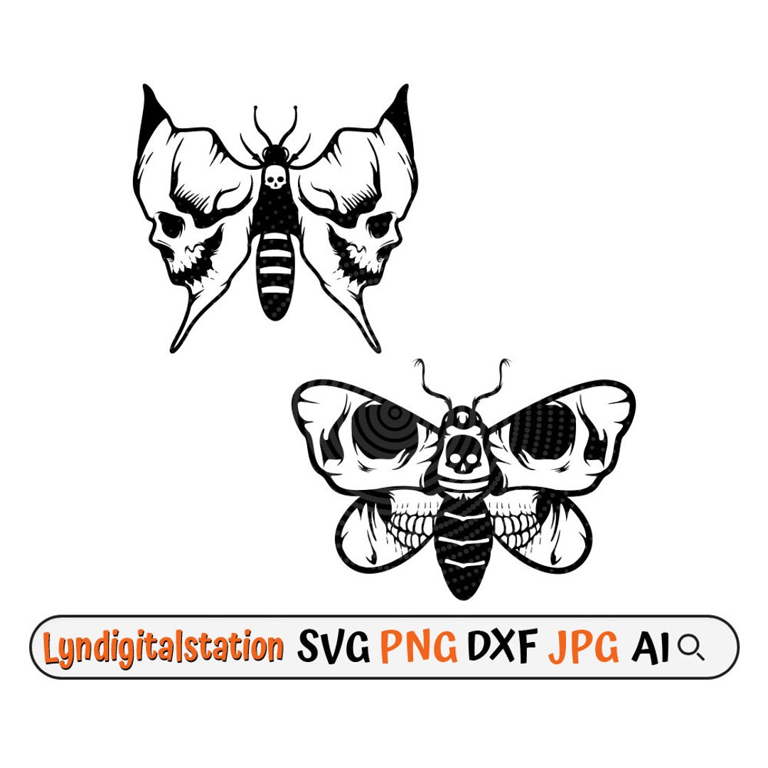 Moth Skull Svg | Moth With Skeleton Wings Clipart | Flying Insect Cut ...