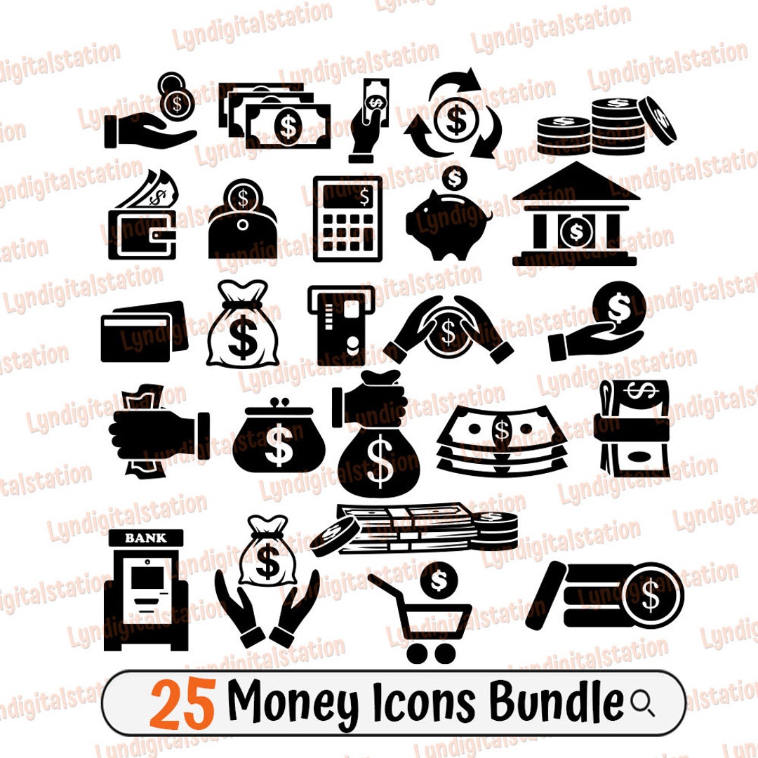 25 Money Icons Bundles Svg | Dollar Coins Clipart | Dollar Bills Cut ...