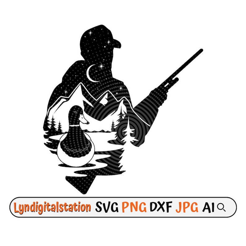 Duck Hunter Svg Hunter Clipart duck Cut File Mountain Scene Stencil ...