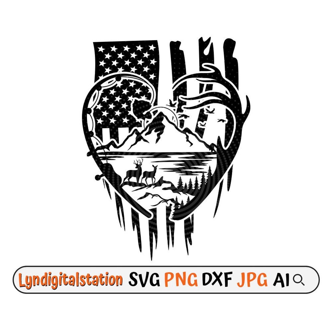US Hunting-fishing Scene Svg | Fish Lover Clipart | Fishing Rod Cut ...