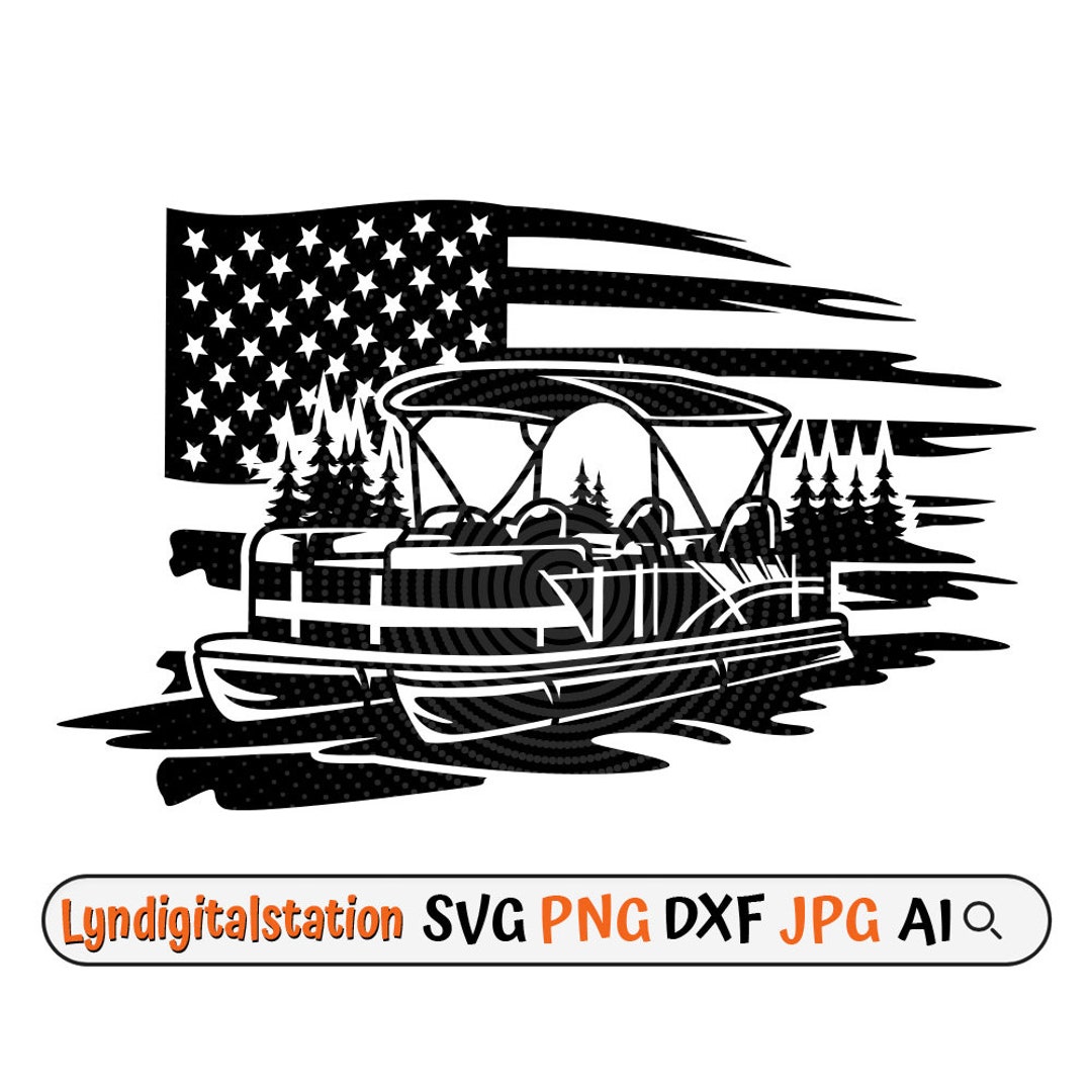 US Pontoon Boat Svg | Angler Dad Clipart | Fishing Boat Cut File ...