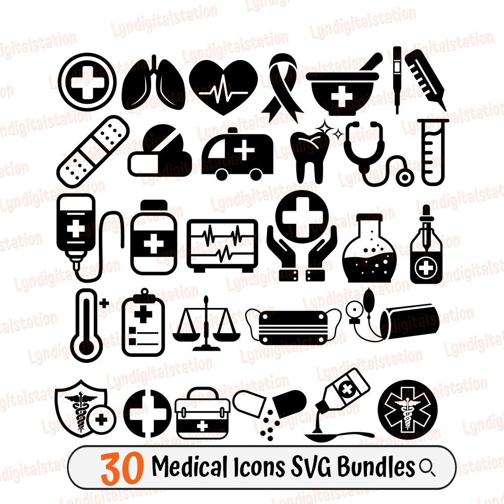 30 Medical Icons Bundle Svg | Hospital Clipart | Medicines Cut File ...