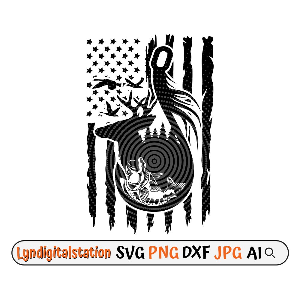 US Hunting Scene Svg Deer Clipart Bass Fishing Cut File - Etsy