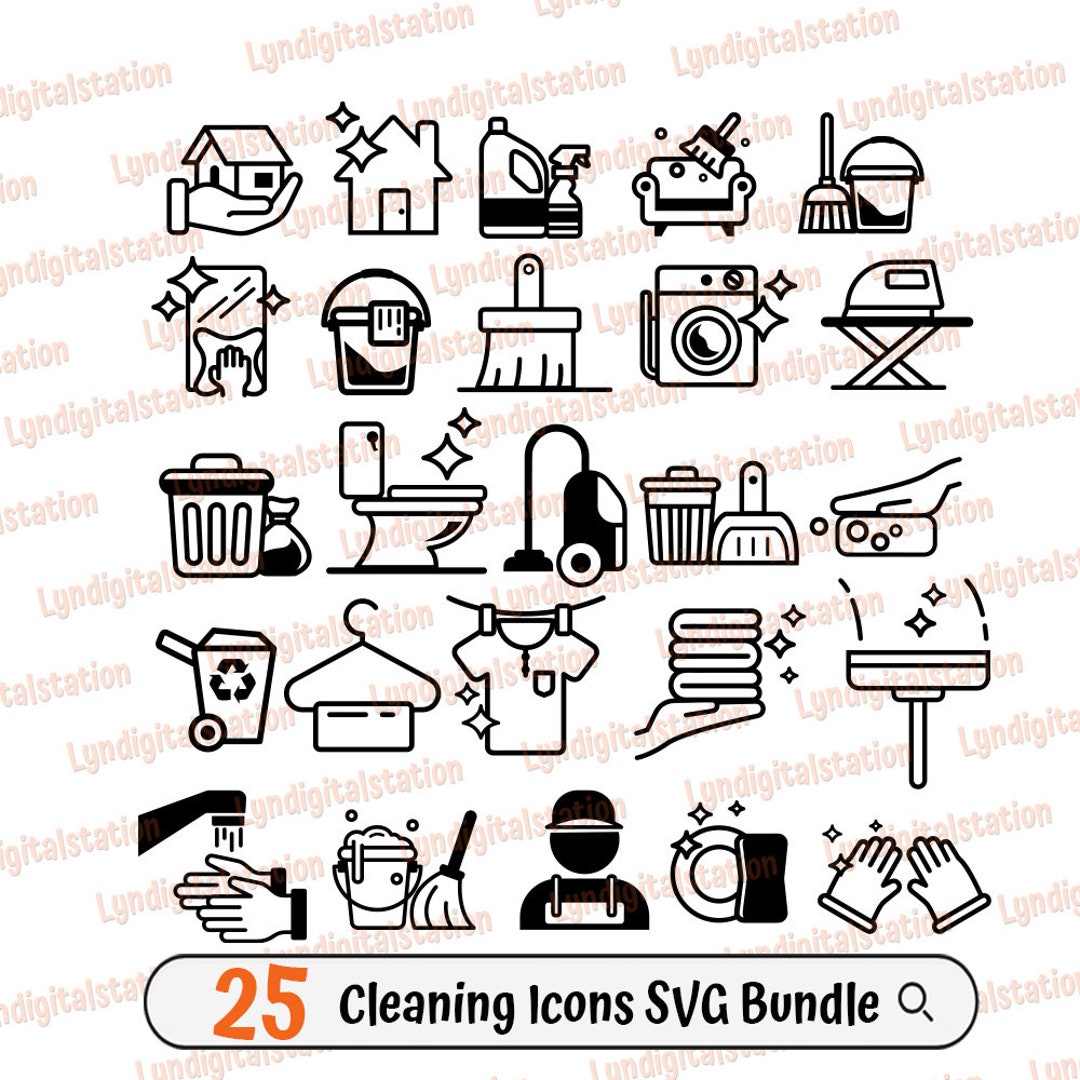25 Cleaning Icons Bundles Svg | Janitorial Clipart | Cleaning Tools Cut ...