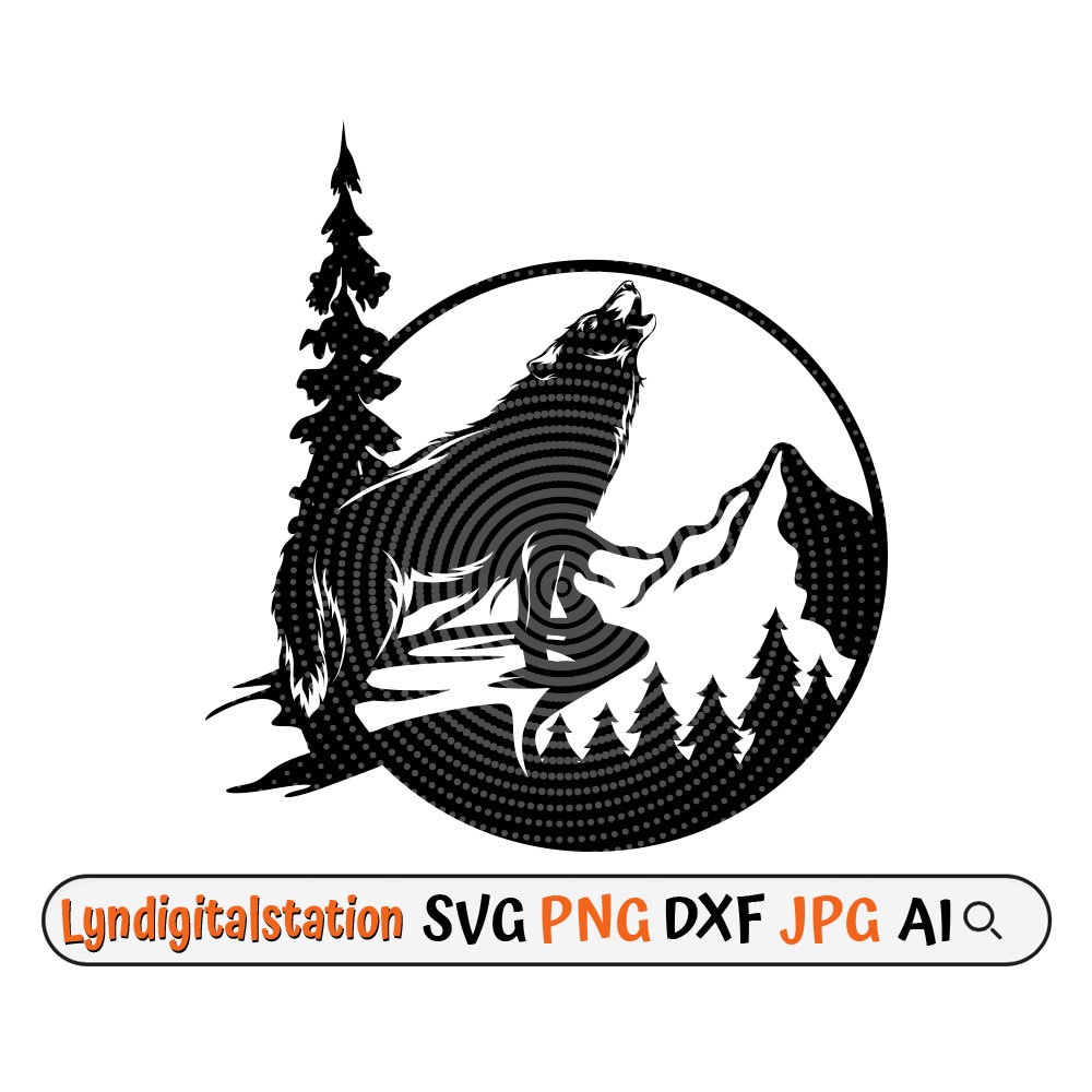 Howling Wolf Scene Svg Wolf Scene Clipart Mountain Scene - Etsy