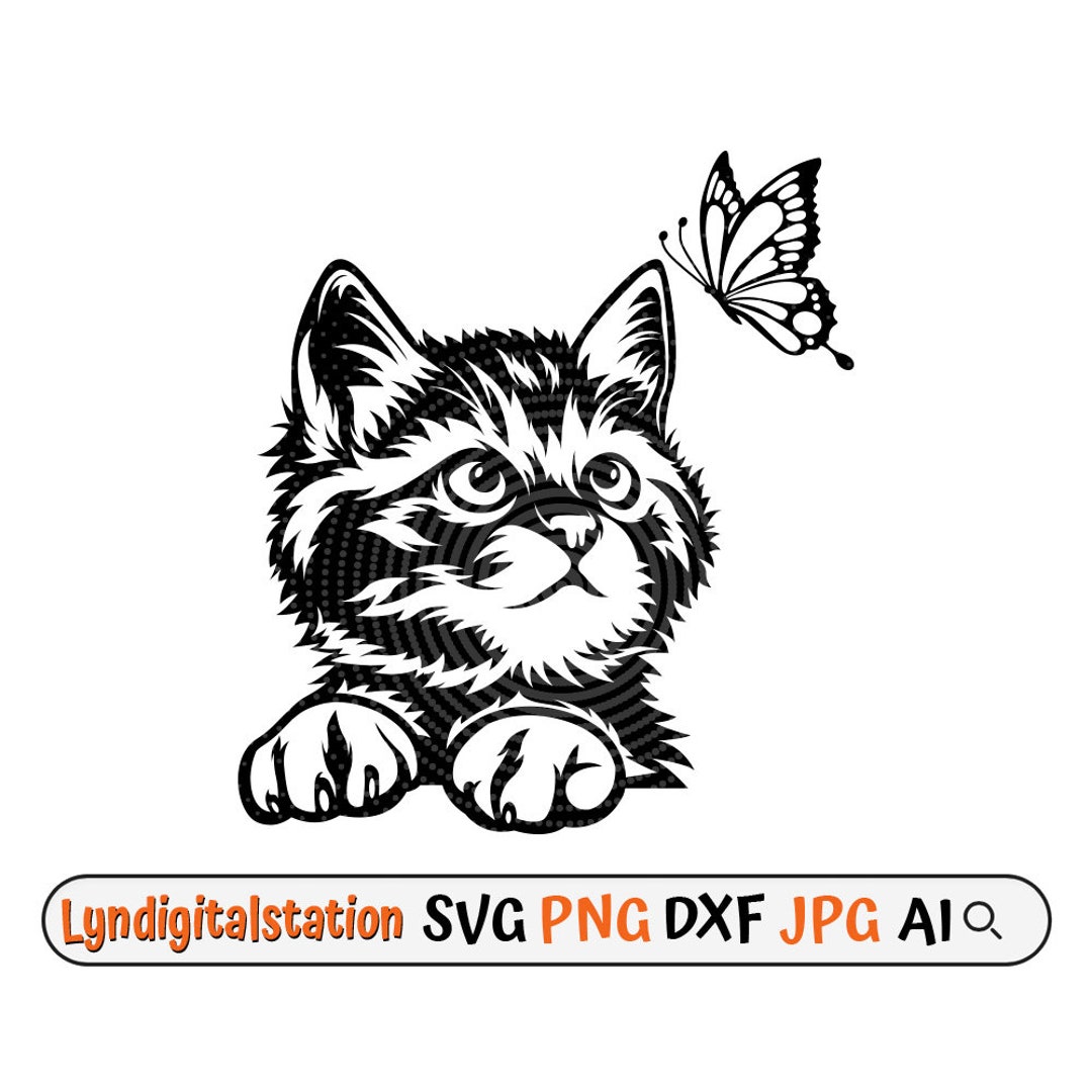 Cute Cat Peeking Butterfly Svg | Butterfly Cat Clipart | Peeking Animal ...