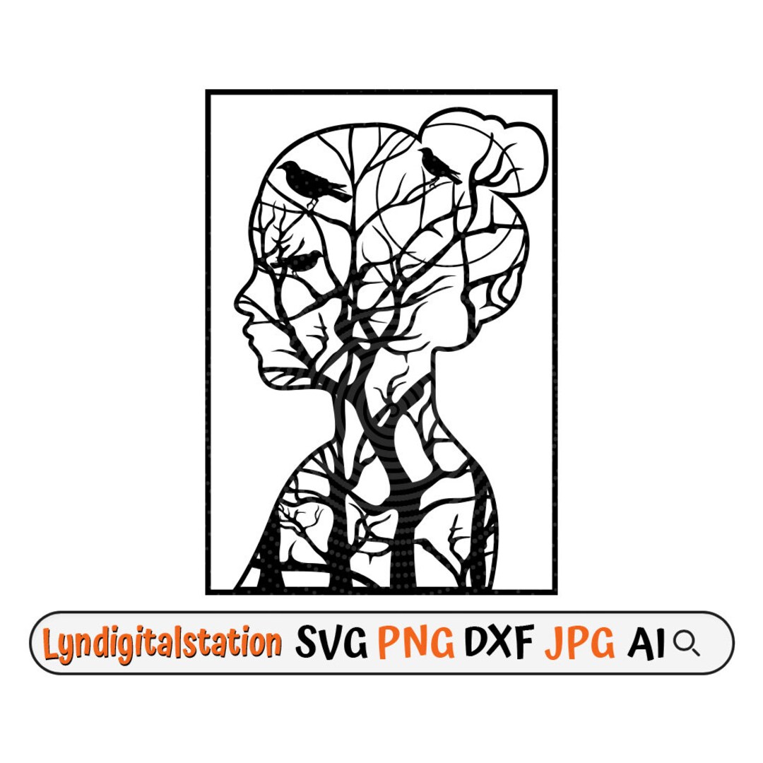 Women Svg | Woman With Bird & Tree Clipart | Birds in Lady Tree Twig ...