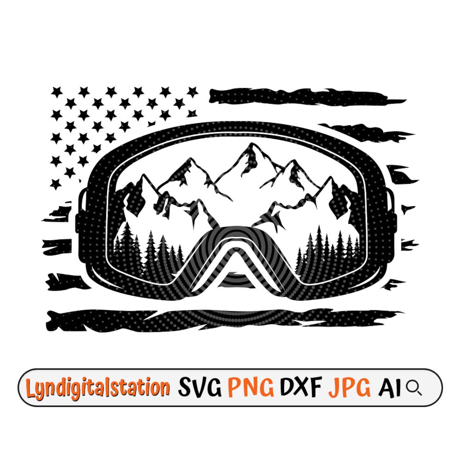 Snow Goggle USA Svg Ski Goggles Clipart Mountain Scene Cut File Skiing ...