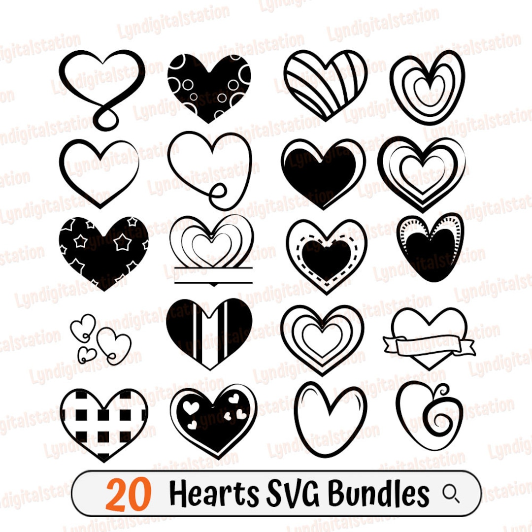 20 Heart Bundles Svg | Heart Shape Clipart | Star Heart Cut File ...