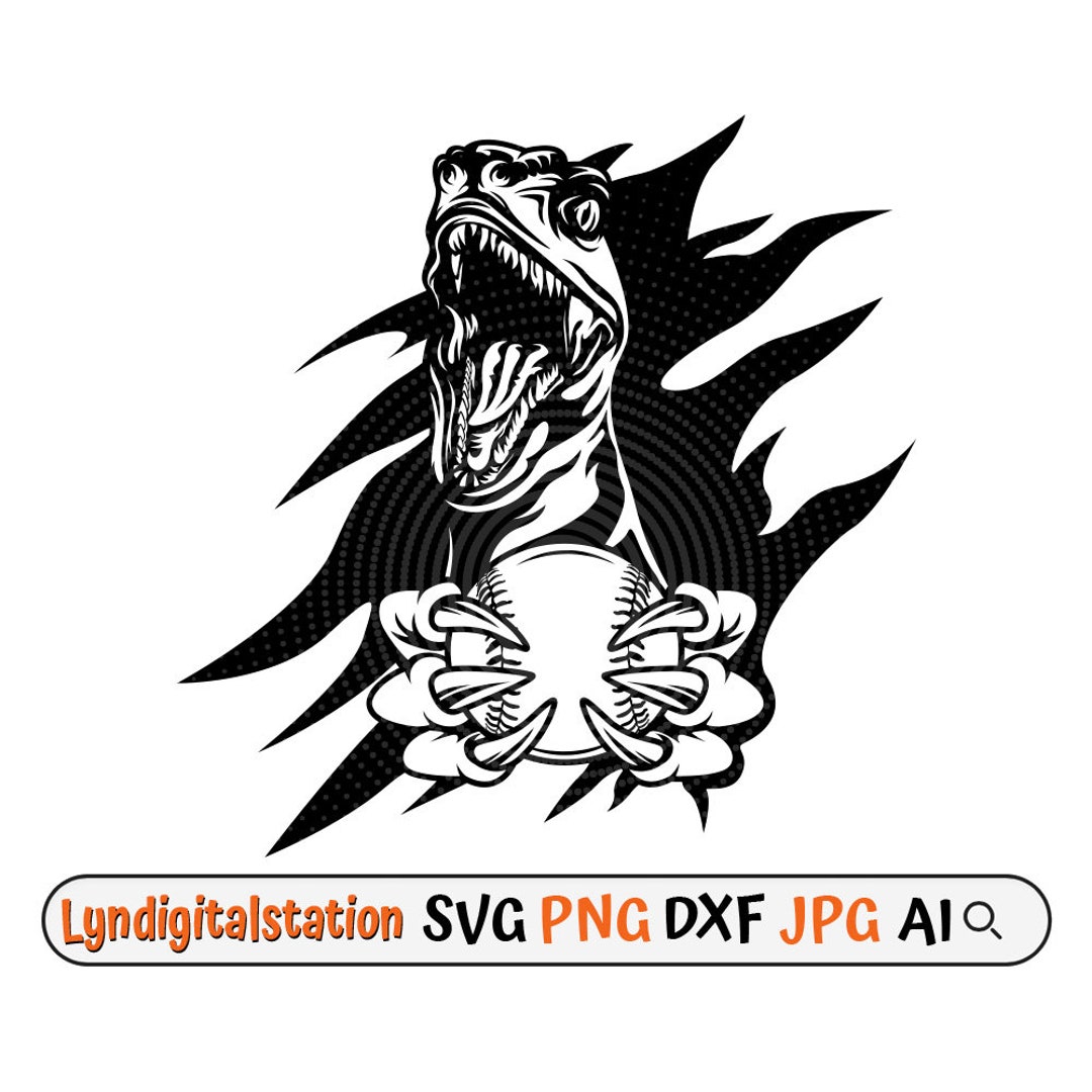 Raptor Wall Scratch With Baseball Svg | Dino Scratch Clipart | Raptor ...