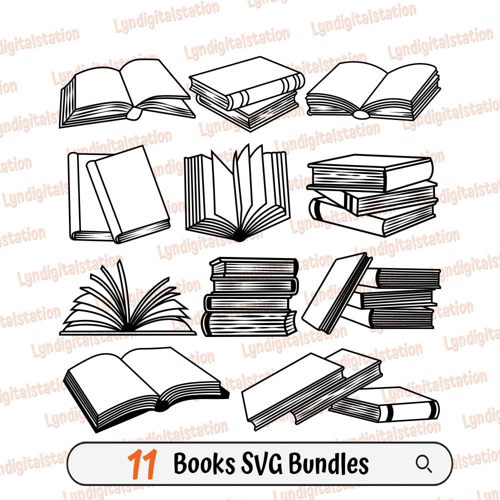 11 Books Bundles Svg Book Clipart Bookworm Cut File Open - Etsy