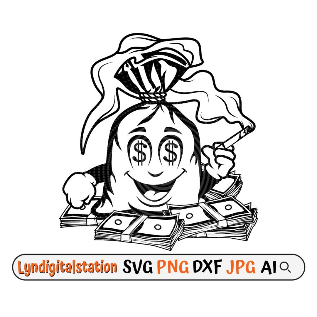 Money Bag Smoking Cigar Svg | Money Bag Clipart | Dollar Smoker Cut ...
