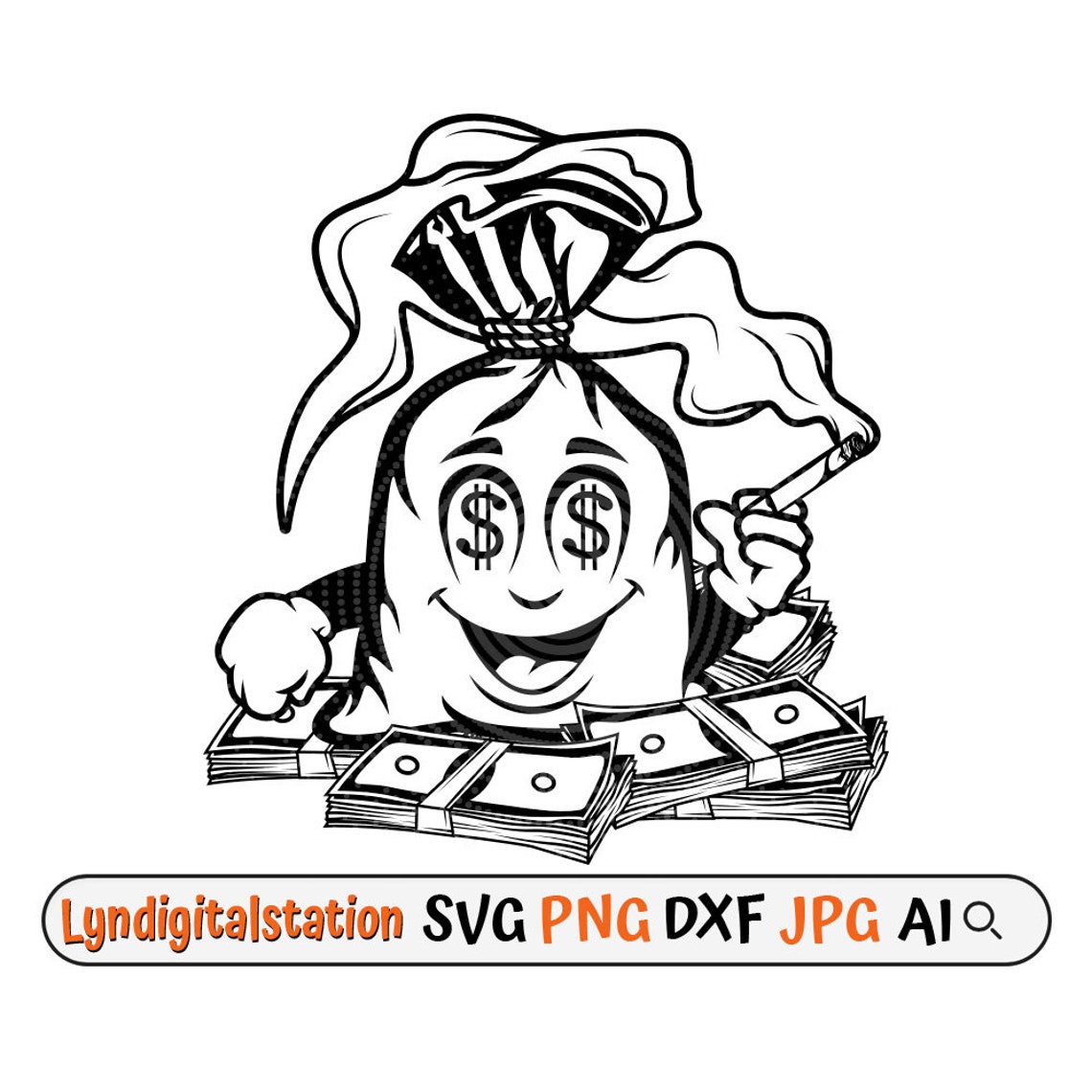 Money Bag Smoking Cigar Svg | Money Bag Clipart | Dollar Smoker Cut ...
