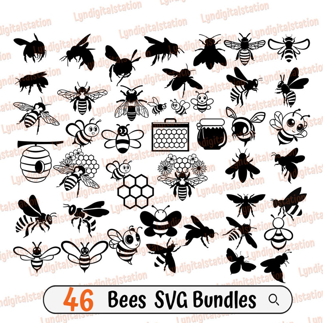 46 Bees Bundle Svg | Flower Bee Clipart | Bee Cut File | Flyng Bee ...