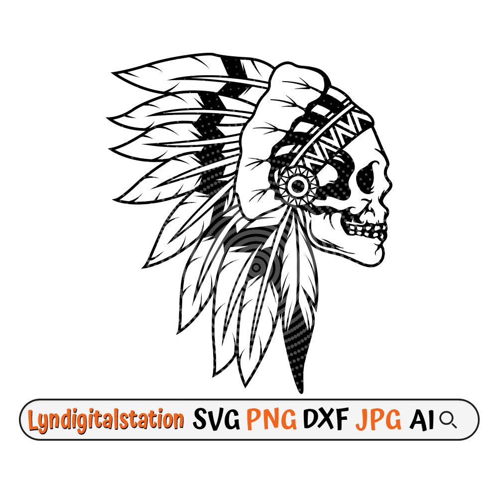 Native Skull Svg Indian Skull Clipart Feather Head Cut File Tepee ...