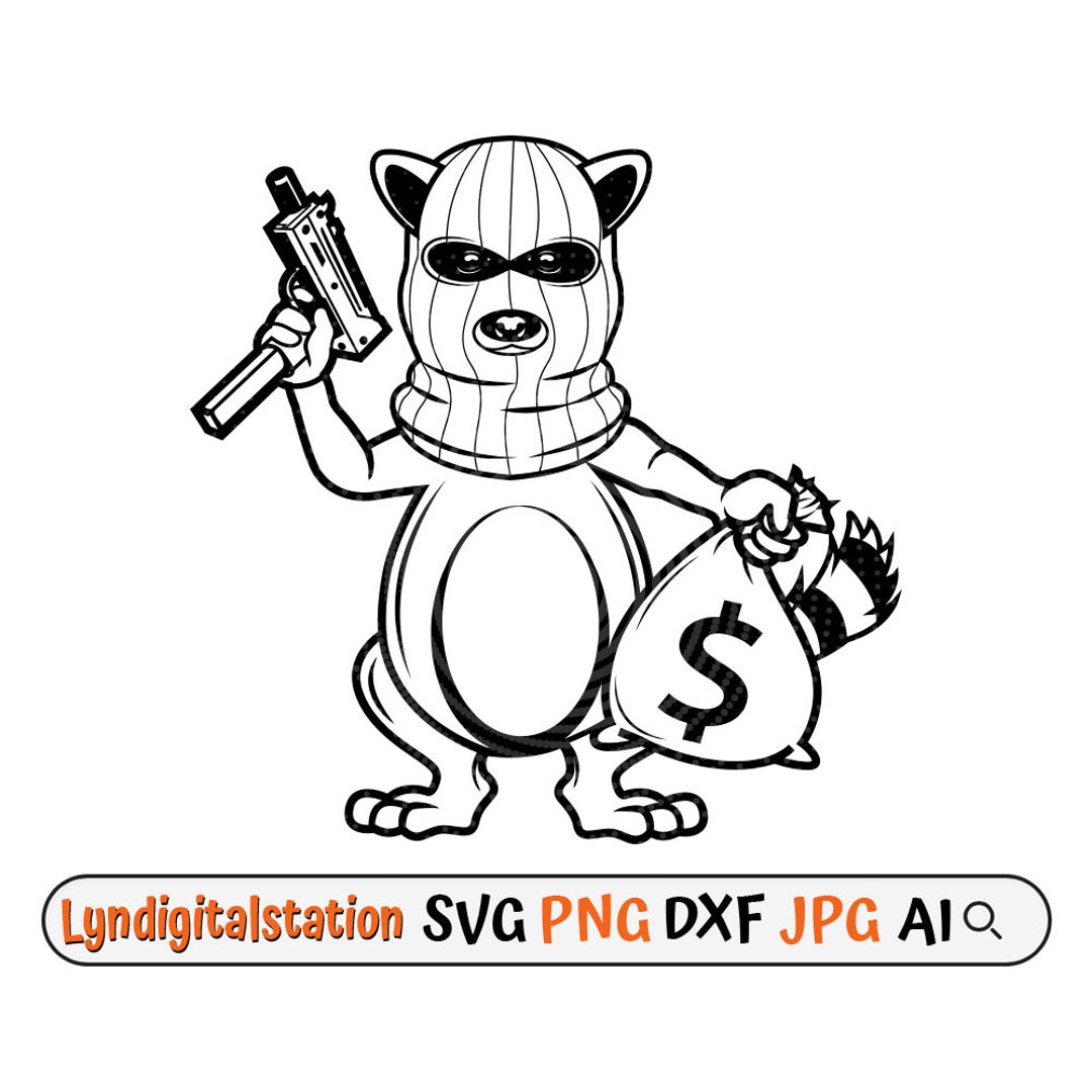Raccoon Bandit Svg Wild Animal Clipart Raccoon With Gun Cut File Dollar ...