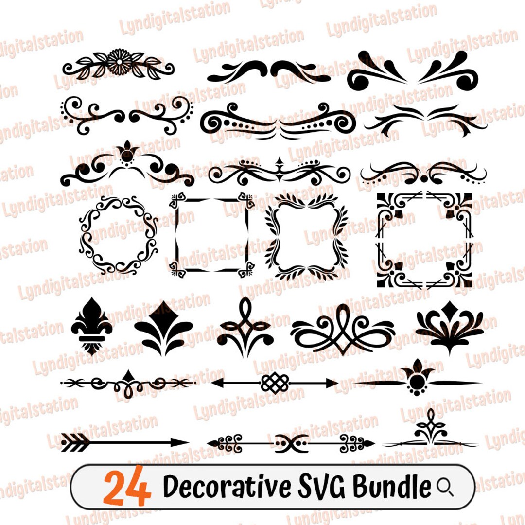 24 Decorative Bundles Svg | Frames Clipart | Flourish Design Cut File ...