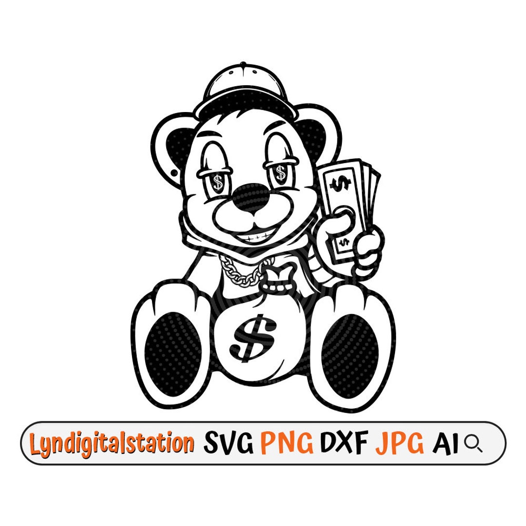 Gangster Teddy Money Svg | Dollar Bill Clipart | Teddy With USD Eye Cut ...