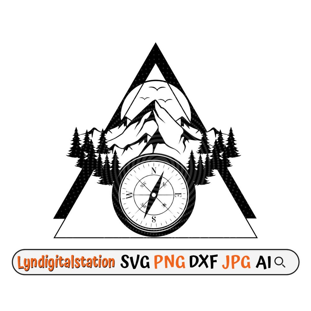 Mountain With Compass Svg | Nautical Compass Clipart | Outdoor ...