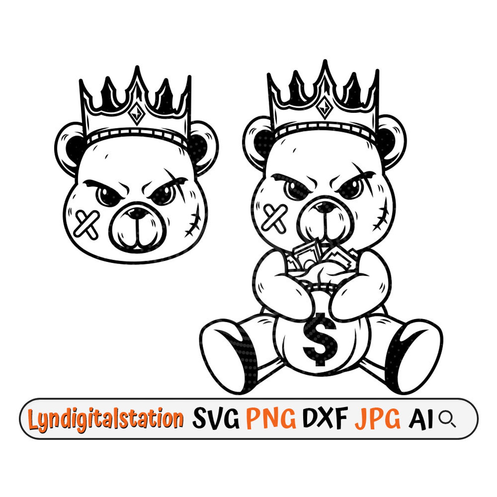 Teddy Gangster Svg King Teddy Clipart Teddy With Money Bag Cut File ...