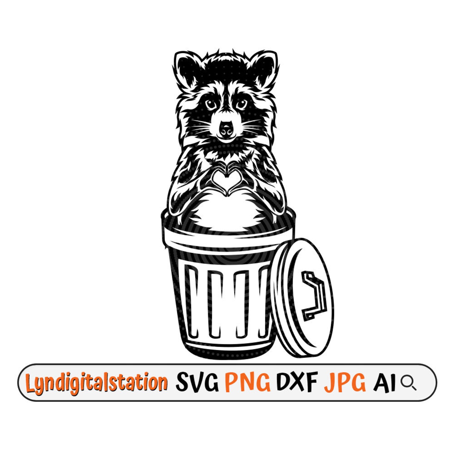 Raccoon With Heart Svg | Raccoon in Trash Bin Clipart | Heart Sign Cut ...