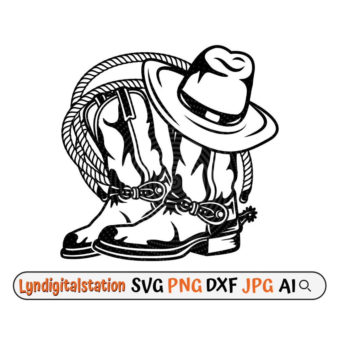 Cowboy Gear Svg | Cowboy Hat With Rope Clipart | Western Farm Life Cut ...