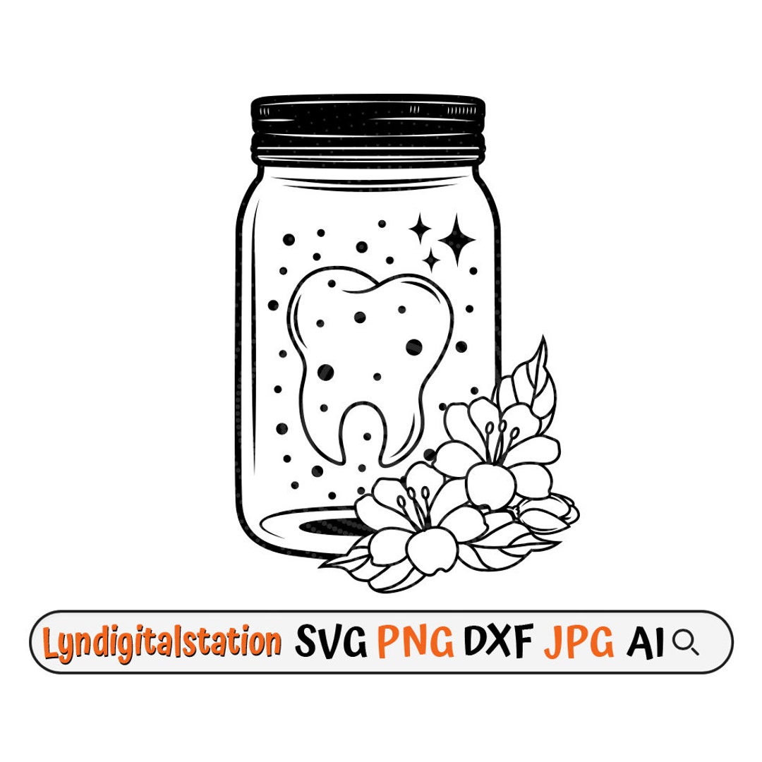 Jar Fairy Florals Svg | Tooth Jar Clipart | Tooth Fairy Cut File ...