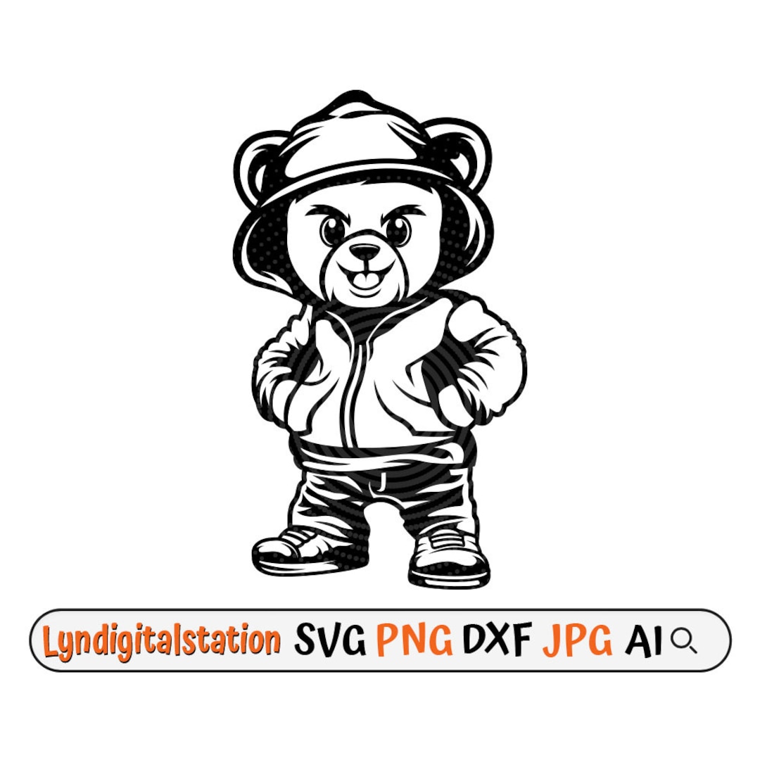 Teddy Bear Hiphop Svg | Hipster Teddy Clipart | Gangster Bear Cut File ...