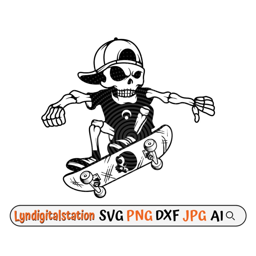 Skeleton Skate Svg Skull Skateboarding Clipart Sports Cut File Skate ...
