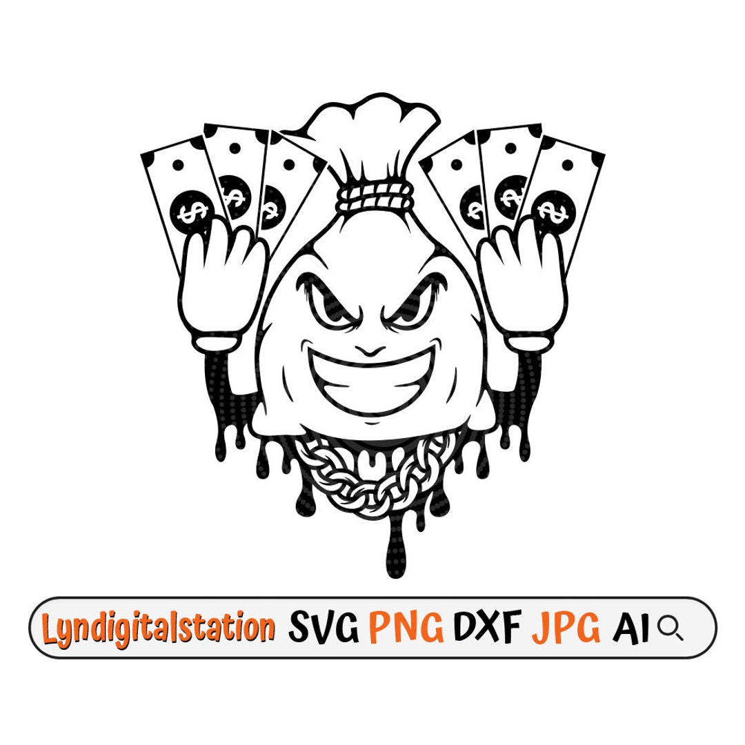 Money Bag Svg | Dripping Cartoon Money Bags Clipart | Dollar Sign Cut ...