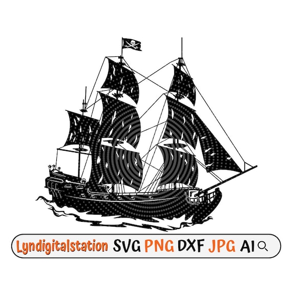 Pirate Ship Svg Boat Sailing Clipart Captain Driving Cut - Etsy