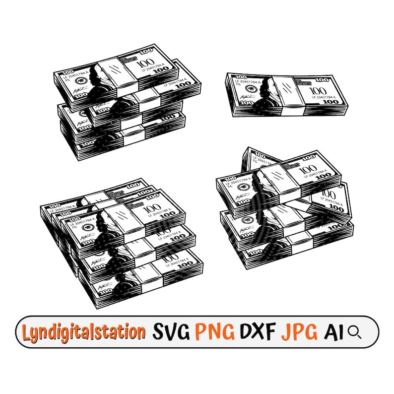 Money Bundle Svg Dollars Clipart Money Stack Cut File Millionaire ...