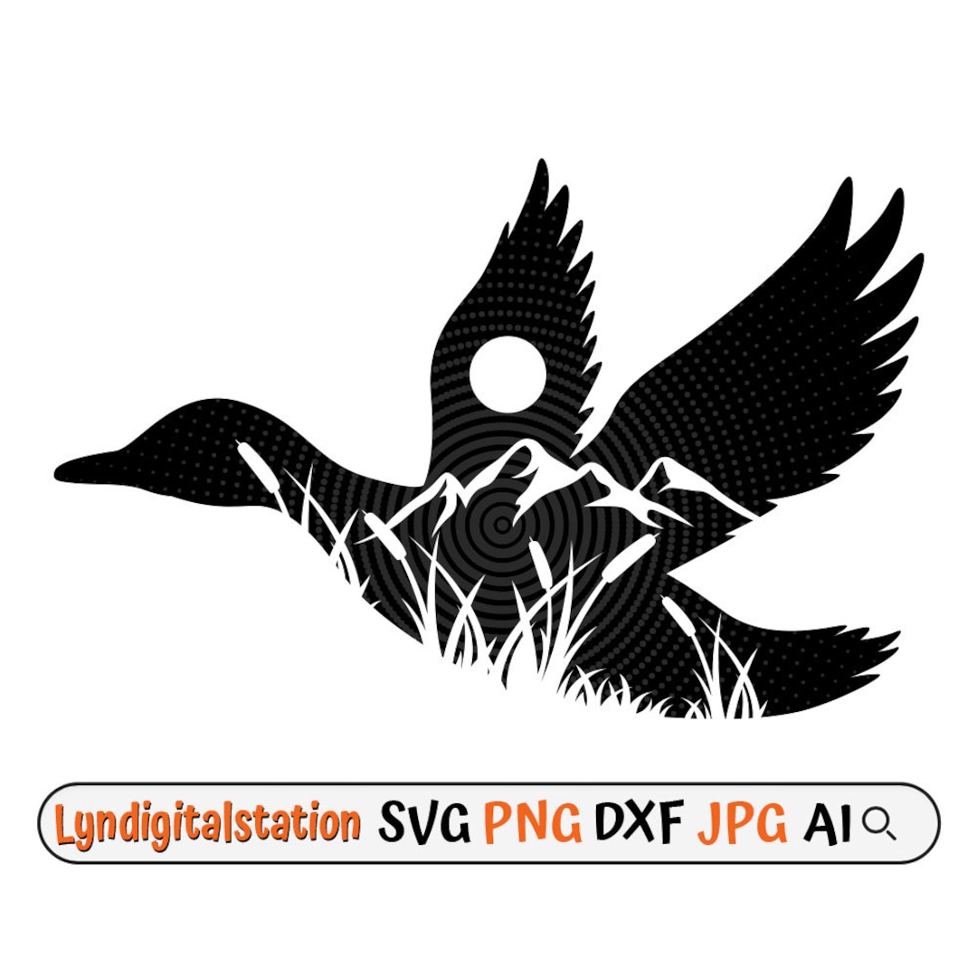 Duck Outdoor Scene Svg | Flying Duck Clipart | Mountain Scene Cut File ...