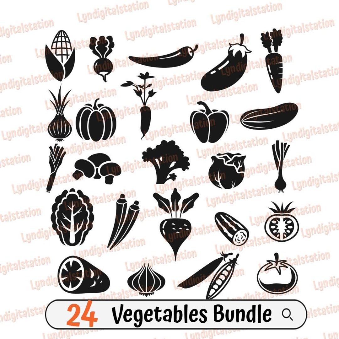24 Vegetables Bundles Svg | Eggplant Clipart | Leafy Vegetables Cut ...